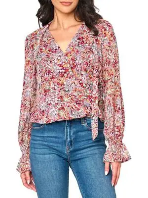 GIBSONLOOK Floral Print Tie Neck Blouse - Berry Ditsy