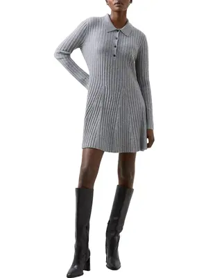 French Connection Vhari Long Sleeve Polo Sweater Minidress - Mid Grey Melange