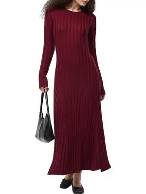 French Connection Long Sleeve Rib Maxi Sweater Dress - Cabernet