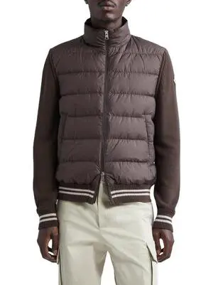 Moncler Moncler Quilted Down And Cotton Knit Cardigan Brown