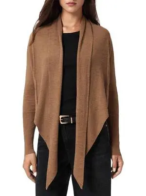 ALLSAINTS AllSaints Wasson Pirate Wrap Merino Wool Cardigan Camel Brown