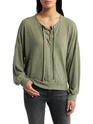 Loveappella Lace-up Knit Top - Olive