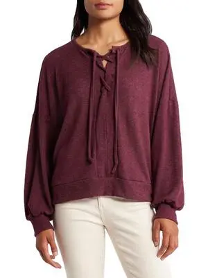 Loveappella Lace-up Knit Top - Plum