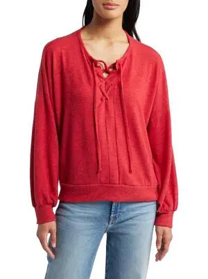 Loveappella Lace-up Knit Top - Red