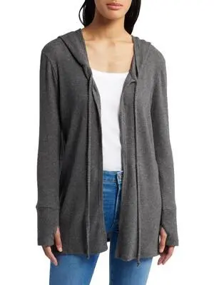 Loveappella Hooded Ribbed Cardigan - Charcoal