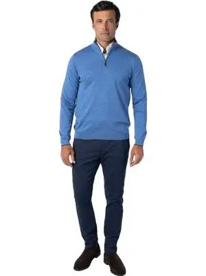 Robert Talbott Robert Talbott Eastwood Quarter Zip Pullover Sky Blue With Navy Tipping