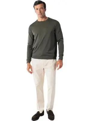 Robert Talbott Keaton Crewneck Sweater - Olive Green With Navy Tipping