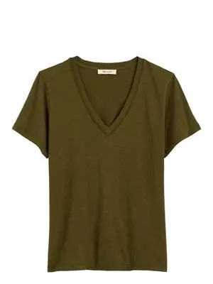Madewell The Easy Crop V-neck Tee - Olive Drab