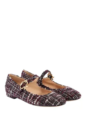 GIANVITO ROSSI Mary Ribbon Bouclé Mary Jane Flats - Burgundy