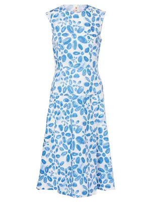 Marni Printed Cotton Midi Dress - Blue