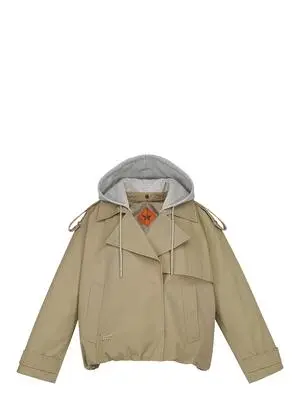 Mcm Oversized Cropped Trench Coat With Detachable Hood - Beige