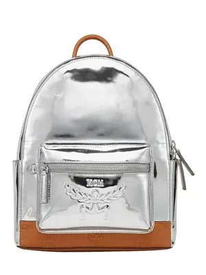 Mcm Stark Backpack In Metallic Leather - Silver