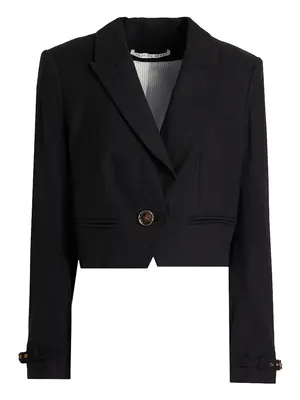 Veronica Beard Girard Cropped Linen-Blend Blazer Black