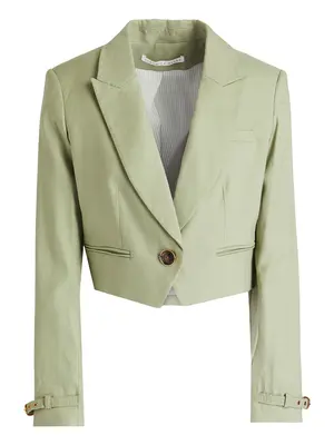 Veronica Beard Girard Cropped Linen-Blend Blazer Sage Green