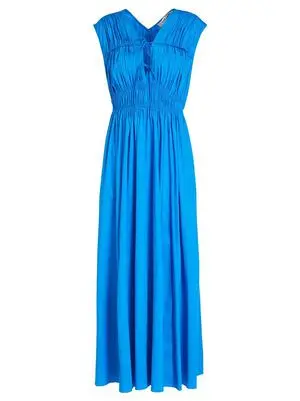 Diane Von Furstenberg Gillian Gathered Cotton-blend Poplin Midi Dress - Azure