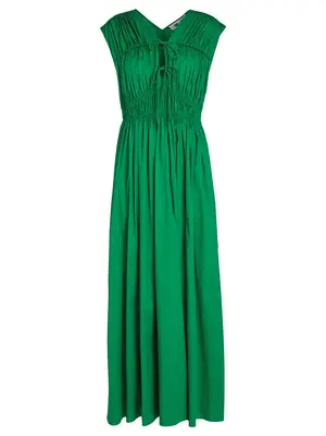 Diane Von Furstenberg Gillian Gathered Cotton-blend Poplin Midi Dress - Green