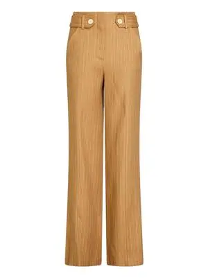 Veronica Beard Pinstriped Linen-blend Wide-leg Pants - Camel