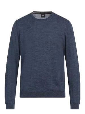 BOSS Virgin Wool Crewneck Sweater - Navy