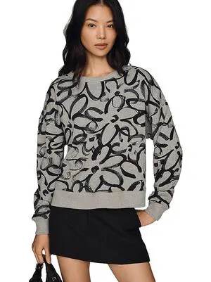 Maeve Sketchy Floral Cotton Sweatshirt - Grey