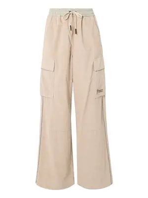 Moncler Shell-trimmed Wide-leg Corduroy Pants - Neutrals