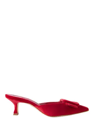 Manolo Blahnik Manolo Blahnik Maysale 50 Buckled Velvet Mules Red