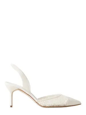 Manolo Blahnik Capsli 70 Embroidered Lace Slingback Pumps - White