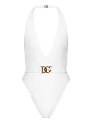 Dolce & Gabbana Plunge-neck Swimsuit - White
