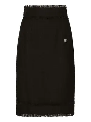Dolce & Gabbana Dg-plaque Tweed Midi Skirt - Black