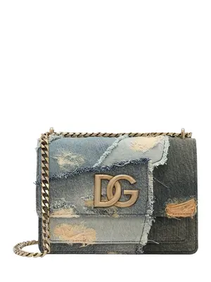 Dolce & Gabbana Logo Plaque Patchwork Cross Body Bag - Blue