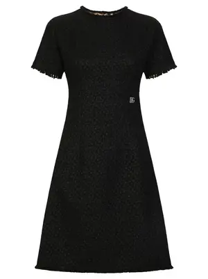 Dolce & Gabbana Dna Appliqué-logo Bouclé Mini Dress - Black