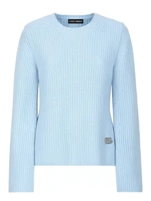 Dolce & Gabbana Dg-logo Plaque Cashmere Jumper - Blue
