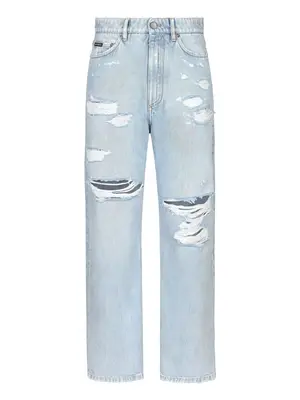 Dolce & Gabbana Distressed Straight-leg Jeans - Blue