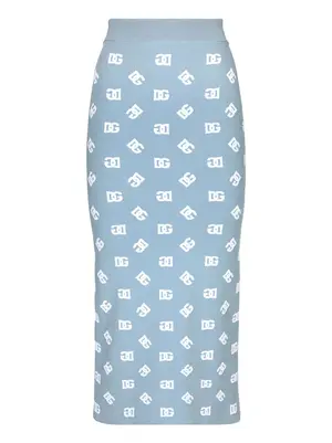 Dolce & Gabbana Straight Skirt With Logo Print - Blue