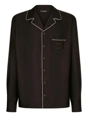 Dolce & Gabbana Dg Logo-embroidered Silk Shirt - Brown