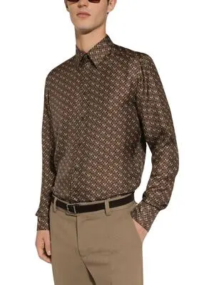 Dolce & Gabbana Geometric-print Silk Shirt - Brown