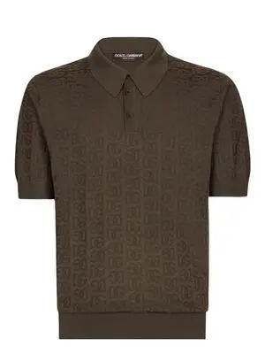 Dolce & Gabbana Monogram-jacquard Silk Polo Shirt - Brown