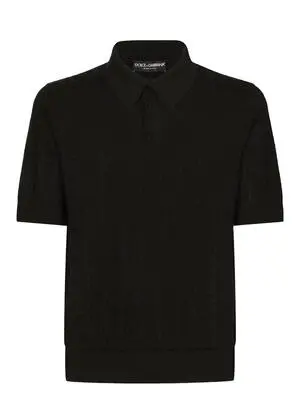 Dolce & Gabbana Monogram-jacquard Silk Polo Shirt - Black