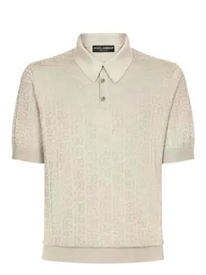 Dolce & Gabbana Monogram-jacquard Silk Polo Shirt - Neutrals