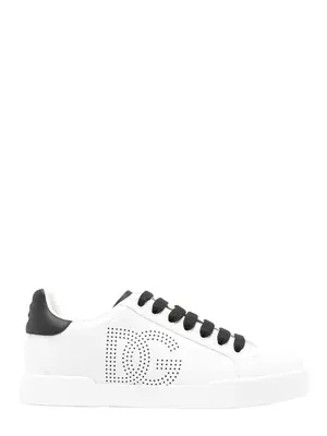 Dolce & Gabbana Portofino Perforated-logo Leather Sneakers - White