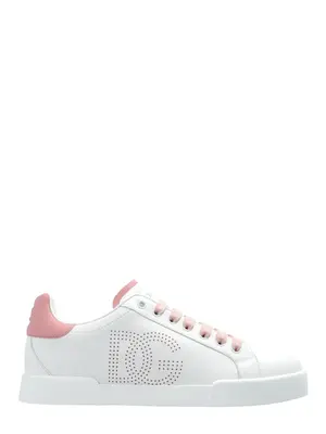 Dolce & Gabbana Portofino Perforated-logo Leather Sneakers - White
