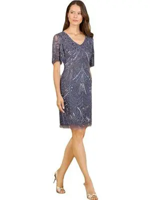 LARA NEW YORK Beaded Cocktail Dress - Amethyst