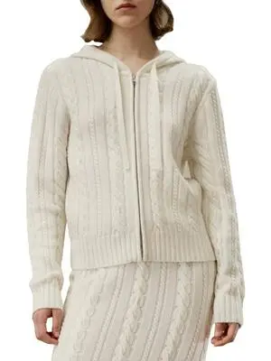 LILYSILK Cable-Knit Wool-Cashmere Blend Hoodie
