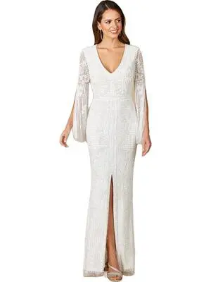 LARA NEW YORK Fallon Long Sleeve Beaded Wedding Gown - Ivory