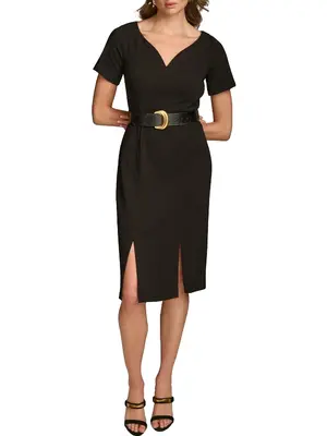 Donna Karan New York Belted Stretch Sheath Dress - Black