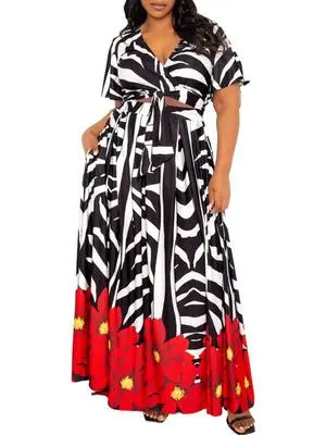 BUXOM COUTURE Animal Print Crop Top And Maxi Skirt Set - Multi