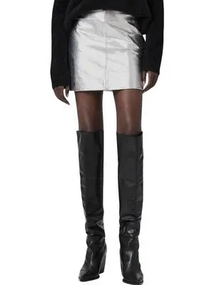 ALLSAINTS Renai Leather Miniskirt Silver