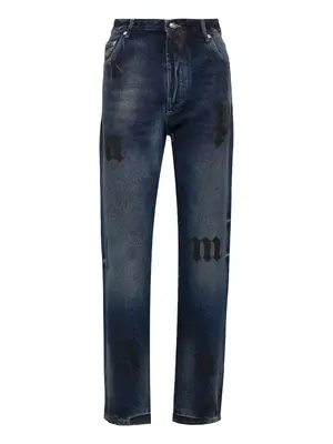 Palm Angels Logo-print Straight Leg Jeans - Blue