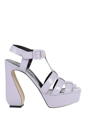SERGIO ROSSI Leather Platform Sandals - Purple