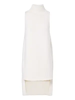 Alaïa Caped Wool Turtleneck Top - White