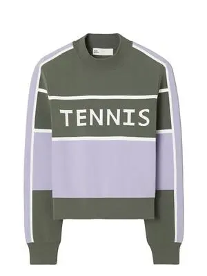 Tory Burch Cropped Tech Nylon Tennis Sweater - Gray/snow White/lilac Whisper